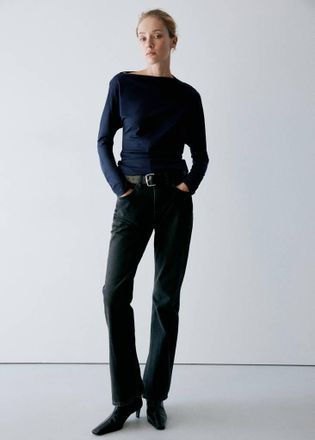 Mango T-shirt &agrave; col bateau avec d&eacute;tail drap&eacute; bleu marine fonc&eacute; - Femme - XXS - MANGO