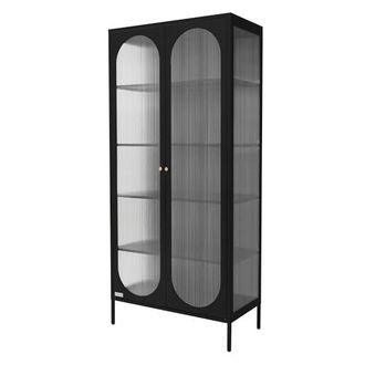 ML Design ML-Design Vitrine de Salon 80x175x40 cm, Noir, Armoire avec 5 Compartiments de Rangement/&Eacute;tag&egrave;res et 2 Portes, M&eacute;tallique en Acier, Style Industriel, 