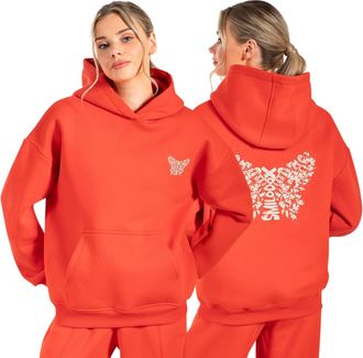 Smilodox Hoodie Damen Nala, Oversize Fit Pullover mit gro&szlig;er Kapuze und Butterfly Print, bequemes Sweatshirt, weicher Flauschiger Stoff Kapuzenpullover, Ideale