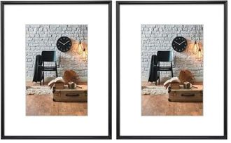Hama Bilderrahmen Sevilla DIN A3 (29,7x42 cm) (Fotorahmen mit Papier-Passepartout 18x24 cm, Rahmen aus bruchsicherem Kunststoff Glas zum Aufh&auml;ngen) schwarz