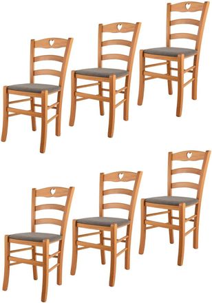 Tommychairs Tommychairs - 6er Set Stühle Cuore für Küche und Esszimmer, Robuste Struktur aus lackiertem Buchenholz im Farbton Honig und gepolsterte Sitzfläche mit