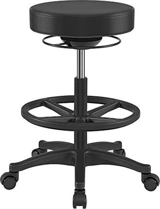 Songmics Tabouret de Travail, Siège Haut, Tabouret dynastique Ergonomique, Tabouret de Bureau Assis-Debout, pivotant et réglable, 59,5-81 cm, avec Repose-Pieds
