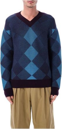 Dries Van Noten Homme, Pulls, Bleu, Taille: S Pull Argyle