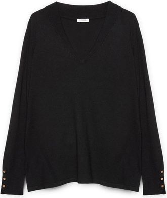 Fiorella Rubino Femme, Pulls, Noir, Taille: 42 FR Pull &agrave; col en V avec boutons aux poignets
