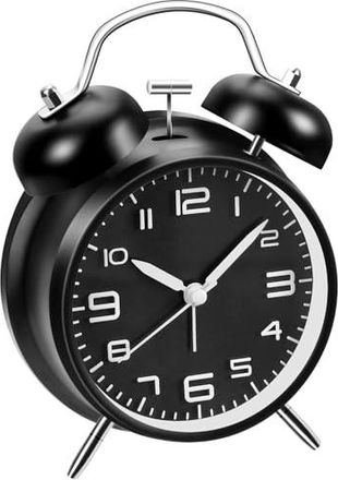 Generic R&eacute;veil fort pour adultes dormeurs lourds, en m&eacute;tal de 10,2 cm, double cloche &agrave; piles pour d&eacute;coration de chambre, silencieux, sans tic-tac (noir)