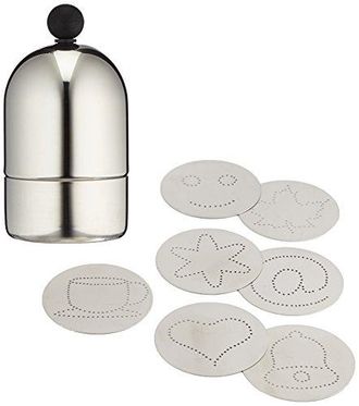 Paderno Paderno Kakaostreuer, Dekorierstreuer 7 Stück, mit 7 Schablonen, für Heiße Schokolade, Cappuccino, Edelstahl, Silver