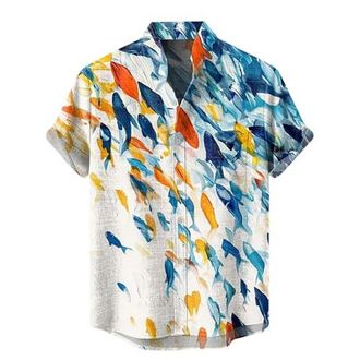 Generic Chemise &agrave; manches courtes pour homme, coupe r&eacute;guli&egrave;re, grande taille, chemise hawa&iuml;enne boutonn&eacute;e, chemise d&eacute;t&eacute; l&eacute;g&egrave;re et respirante, haut avec motif 