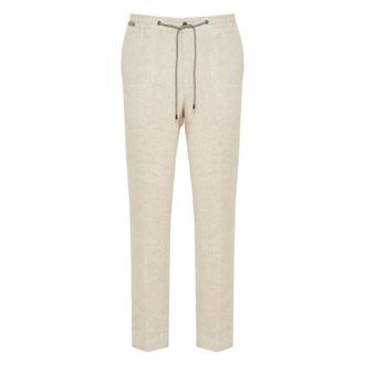 Corneliani Homme, Pantalons, Beige, Taille: L Pantalon en lin &agrave; cordon de serrage et poches