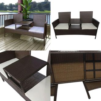 vidaXL Gartensofa 2-Sitzer mit Teetisch Poly Rattan Braun - Gartenbank - Outdoor M&ouml;bel - Rattan Gartenm&ouml;bel - Balkonm&ouml;bel - Terrassenm&ouml;bel - Home & Living