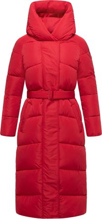 Navahoo Damen Extralanger Wintermantel warmer Steppmantel mit Tailleng&uuml;rtel Eisblick 14 Deep Red Gr. L
