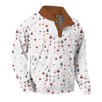 Generic Pull à col rond pour homme - Pull de Noël amusant à imprimé graphique de Noël - Sweat-shirt à manches longues et fermeture éclair quart de temps - Déc