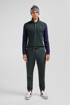 Eden Park Polo Manches Longues En Piqu&eacute; Coton Vert Col Jacquard &Eacute;cusson Gomme Coupe Regular