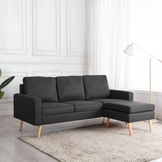 vidaXL Vidaxl - Canap&eacute; &agrave; 3 places avec repose-pied Gris fonc&eacute; Tissu