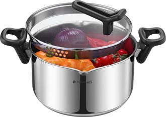 Navaris Edelstahl Kochtopf 5,3L - Ø25cm Induktionstopf mit Deckel - Kochtopf groß - Suppentopf spülmaschinenfest - Topf Induktion und andere Herdarten