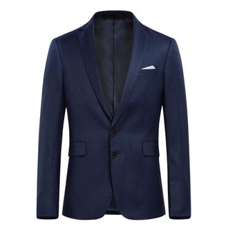 AlltheMen Einreihiger Blazer mit zwei Kn&ouml;pfen f&uuml;r Herren in einfarbiger Ausf&uuml;hrung, Marineblau