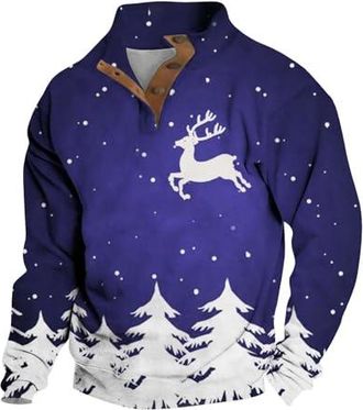 Generic Sweat-shirts pour hommes - Automne/hiver - Mode - Col montant - Fermeture éclair - 3 - Sweat-shirt de Noël à manches longues - Sweatshirt décontracté,