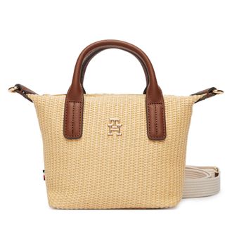 Tommy Hilfiger Handtasche Tommy Hilfiger Popette Micro Tote Raffia AW0AW18526 Beige