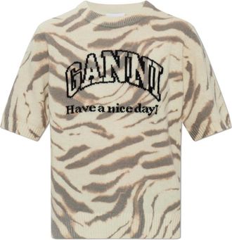 Ganni Femme, Tops, Beige, Taille: 38 FR Animal Print Top