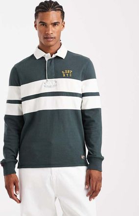Superdry Vintage Athletic - Gestreiftes Rugby-Oberteil in Eagle Green mit Brustband-Gr&uuml;n