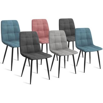 IDMarket Set aus 6 St&uuml;hlen MILA in Samt mix color pastell blau x2, dunkelgrau x2, hellgrau, rosa