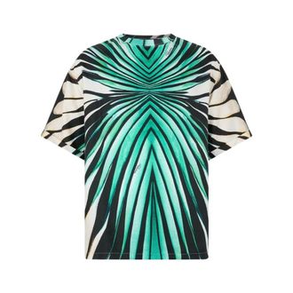 Roberto Cavalli Silk Blend T-Shirt With Ray Of Sea Print - - Tops - Herren - Blau - XL