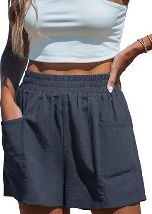 Cupshe Short dété décontracté en coton avec taille élastique et poches pour femme, bleu marine foncé, XL
