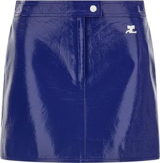 Courr&egrave;ges Femme, Jupes, Bleu, Taille: 34 FR Reedition Vinyl Mini Skirt