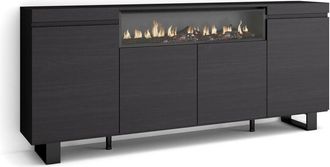 Skraut Home Sideboard, Highboard, Kommode, Komodenschrank, 200x87x35cm, 4 T&uuml;ren, Elektrokamin. Ma&szlig;e, Industriedesign, Moderner Stil, Schwarz - Skraut Home