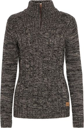 Oxmo OXPhepe Damen Troyer Strickpullover Pullover mit Troyerkragen Label-Badge Rippbündchen 100% Baumwolle Regular fit, Größe:XXL, Farbe:Black (799000)
