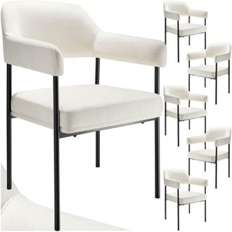 TecTake Tectake - Lot 6 fauteuils rembourrés pieds en acier dossier continu noir/blanc