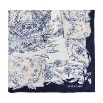 Ferragamo Femme, Accessoires, Bleu, Taille: ONE Size Pergamene Silk Scarf
