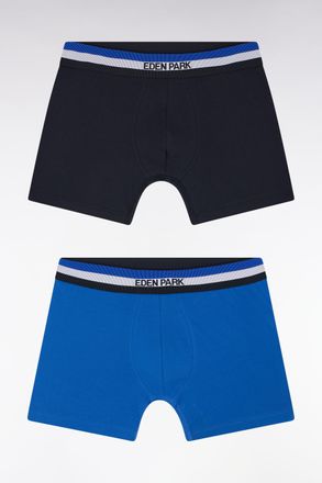 Eden Park Lot De Deux Boxers En Jersey De Coton Stretch Unis &Agrave; Ceinture &Eacute;lastique Tricolore Marine Et Bleu