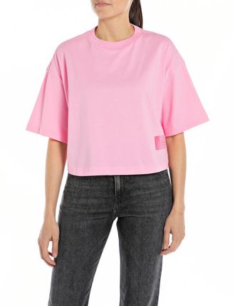 Replay Damen T-Shirt Kurzarm aus Baumwolle, Candy Pink 367 (Rosa), XL