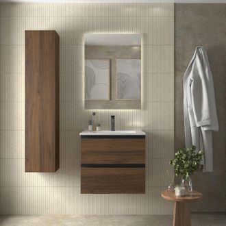 Cygnus Bath Meuble de salle de bain BEQUIA METAL 60cm Noyer Vasque Porcelaine Centrale
