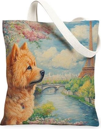 Generic Sac fourre-tout en toile pour le shopping 33 x 38 cm, sac &agrave; bandouli&egrave;re r&eacute;utilisable en tissu pour femme, peinture danimaux domestiques, d&eacute;coration ca