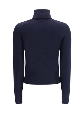 Ami Womens Ami De Coeur Turtleneck Sweater Marine-Rouge Merino Wool Marine/rouge