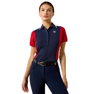 Ariat Womens Taryn Polo Shirt Shirt in Navyt Red, Size Medium, by Ariat