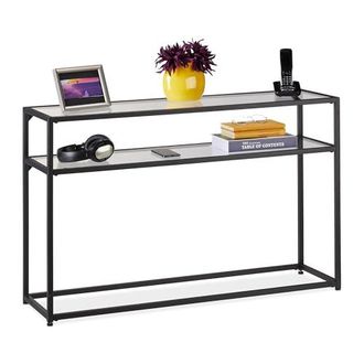 Relaxdays Konsolentisch, 2 Ablagen, schmaler Eingangstisch, Flur & Wohnzimmer, Metall, Glas, HBT: 70x110x30 cm, schwarz