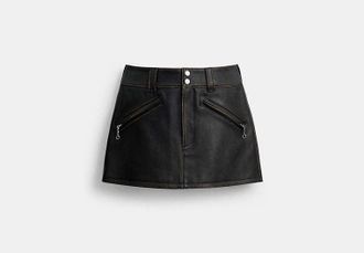 Coach Minirock Im Bikerstil Aus Leder Im Used-Look