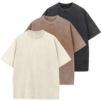 Generic Lot de 3 t-shirts surdimensionn&eacute;s d&eacute;contract&eacute;s d&eacute;lav&eacute;s vintage pour femme, 3 pi&egrave;ces - D, 5XL