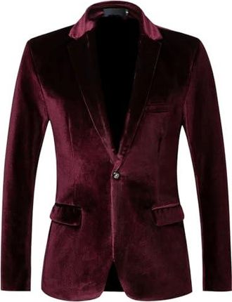Generic Blazer en velours pour homme avec revers crant&eacute; &agrave; un bouton pour mariage, bal, d&icirc;ner, &eacute;v&eacute;nements, rouge vin, XXL