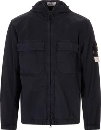 Stone Island Homme, Vestes, Bleu, Taille: XL Veste &agrave; capuche avec traitement anti-goutte