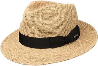 Stetson Chapeau en Paille Jenkins Crochet Femme/Homme - Made in Italy de Soleil Plage avec Ruban Gros Grain Ete Printemps-ete - L (58-59 cm) Nature