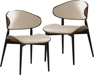 Generic Mid Century Modern Esszimmerstuhl 2er-Set - Kunstleder Mit Geschwungener Rückenlehne Und Metallbeinen(Beige)