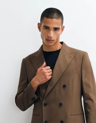 Asos Blazer de costume classique &agrave; double boutonnage - Marron
