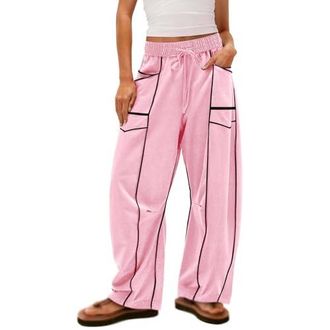 Generic Pantalon baggy baggy avec cordon de serrage pour femme, pantalon de surv&ecirc;tement ample &agrave; jambes larges avec cordon de serrage et poches, rose, XXL