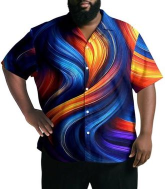Generic Chemises de plage pour homme | Chemise boutonn&eacute;e color&eacute;e &agrave; imprim&eacute; g&eacute;om&eacute;trique, v&ecirc;tements d&eacute;t&eacute; hauts &agrave; porter au quotidien, Rubans color&eacute;s, 3XL