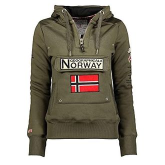 Geographical Norway Gymclass Lady - Sweat Femme Zip Capuche Poches - Sweatshirt Manches Longues Chaud Hoodie Veste - Pull Femmes Saison Printemps Ete Automne Hiver (Kaki 