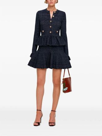 Self Portrait Textured Knit Peplum Mini Dress - Navy