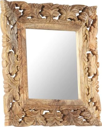 Generic Spiegel mit Holzrahmen, Massives Mangoholz, 50 X 50 cm, Sch&ouml;nes Schnitzmuster, Badezimmerspiegel f&uuml;r Schlafzimmer, Schminkzimmer, Ankleidezimmer (50 x